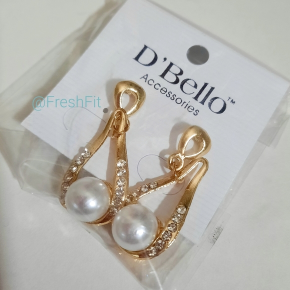 D'Bello | Jewelry | Dbello Gold Pearl Tear Drop Post Earrings | Poshmark